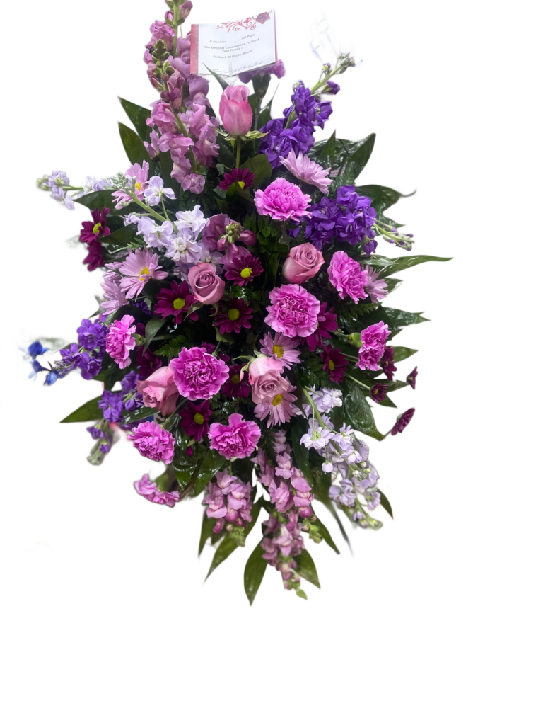 Purple Standing Spray - Johnson Funeral Home Rocky Mount