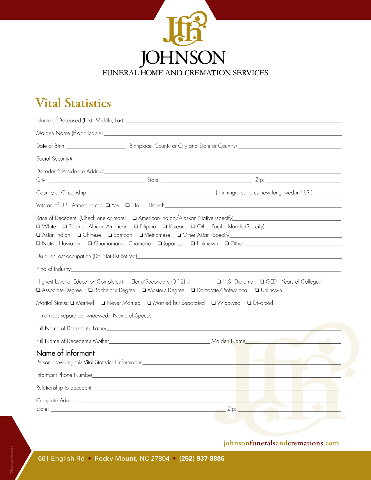 Forms Library - Johnson Funeral Home Rocky Mount